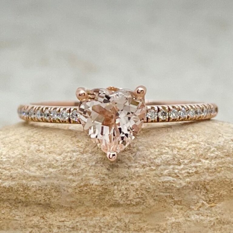 Dainty Heart Morganite Ring, Thin Round Solitaire Half Way Diamonds ⋆ ...