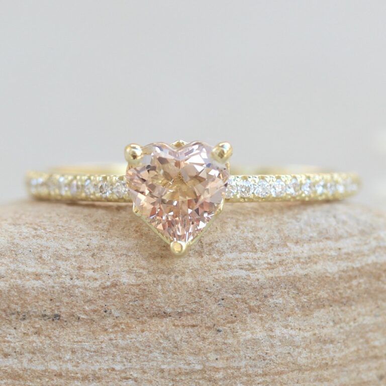 Dainty Heart Morganite Ring, Thin Round Solitaire Half Way Diamonds ⋆ ...