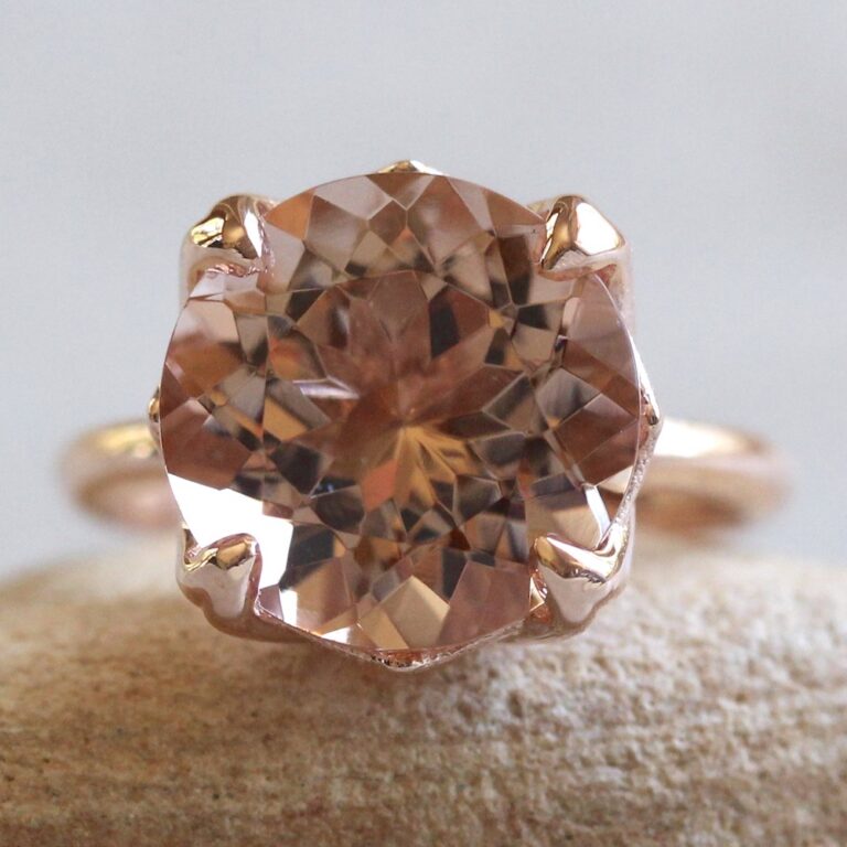 Morganite Flower Ring, Round Solitaire, Rounded Lily Petal Prongs ⋆ ...
