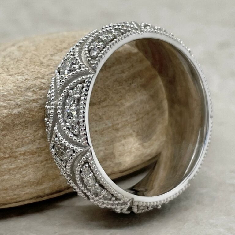 Vintage Diamond Studded Band, Fancy Man or Woman Wedding Ring, Beaded ⋆ ...
