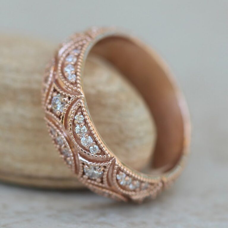 Vintage Diamond Studded Band, Fancy Man or Woman Wedding Ring, Beaded ⋆ ...