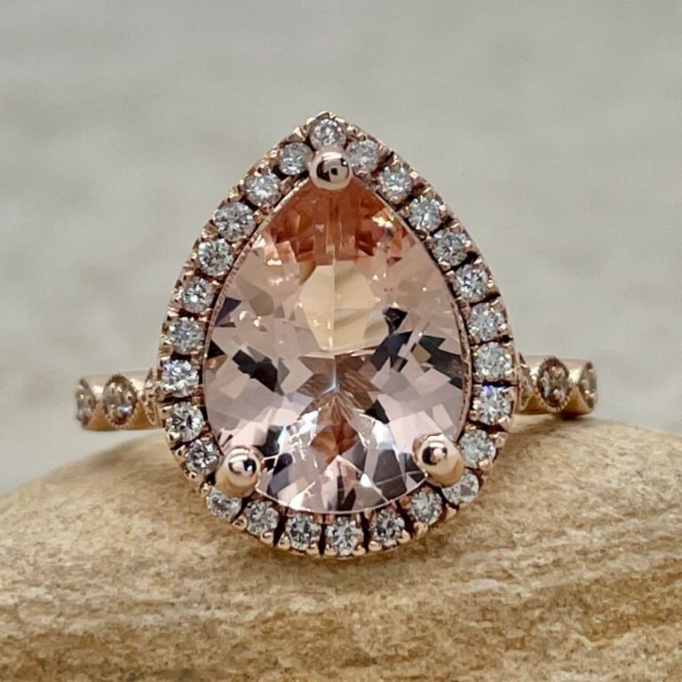 Vintage Morganite Halo Ring, Pear Cut, Cathedral Marquise Shank ⋆ ...