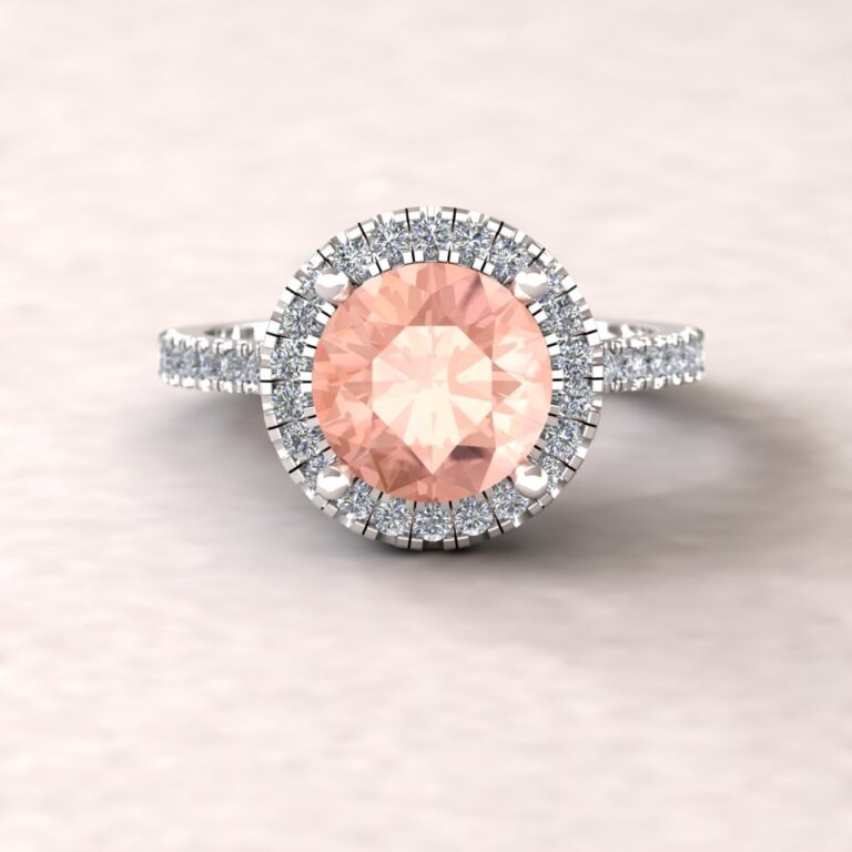 Classic Round Morganite Ring with Diamond Halo and Cathedral Shank ⋆ ...