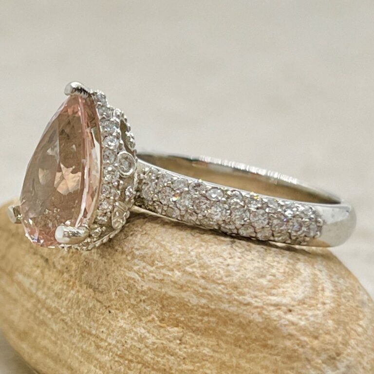 Pear Cut Morganite Engagement Ring Filigree Basket and Triple Shank ⋆ ...