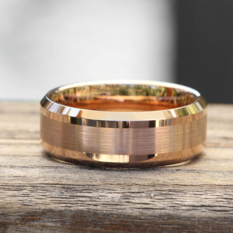 8mm Wide Tungsten Ring with IP Rose Gold Edge and Black Checkerboard ⋆ ...