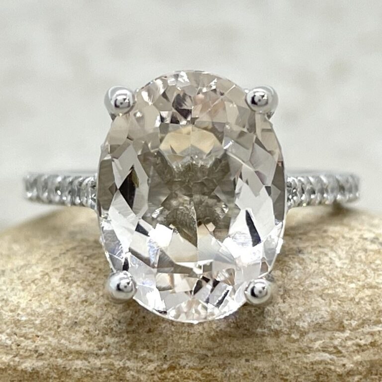Light Peach Elongated Oval Morganite Ring, Cathedral Shank Hidden Halo ...