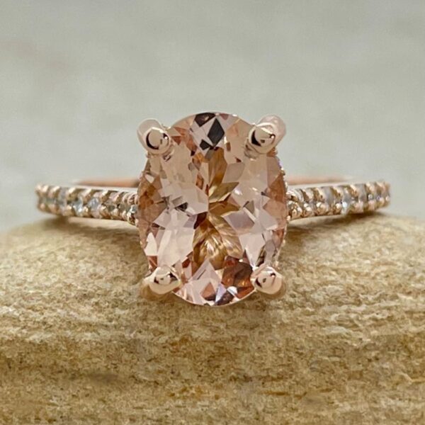 Oval Light Peach Morganite Bridal Set with Full Eternity Diamond Shank ...