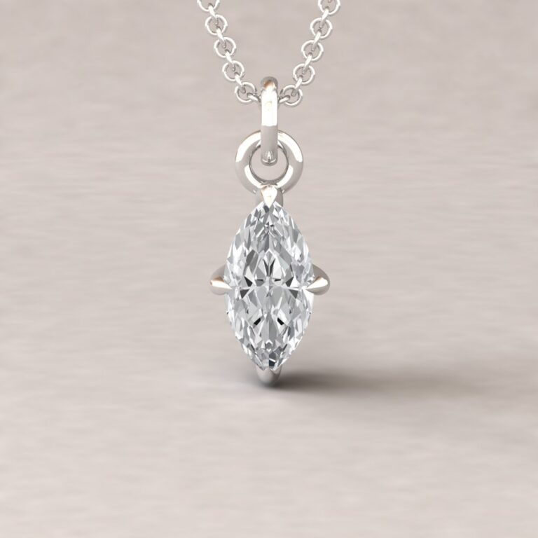 Marquise Cut Lab Diamond Pendant with Diamond Hidden Halo, Fang Prongs ...