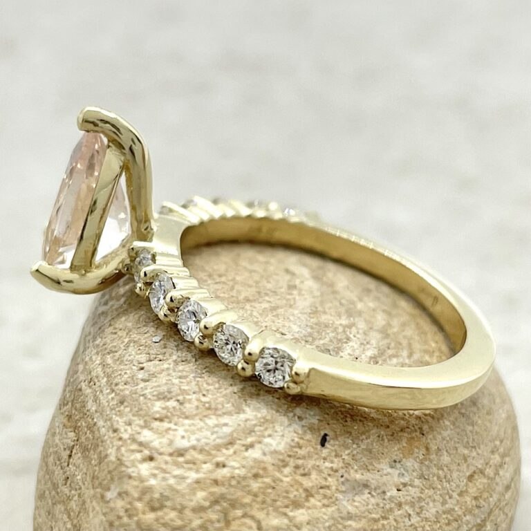 Pear Cut Natural Morganite Engagement Ring with Art Deco Diamond Shank ...