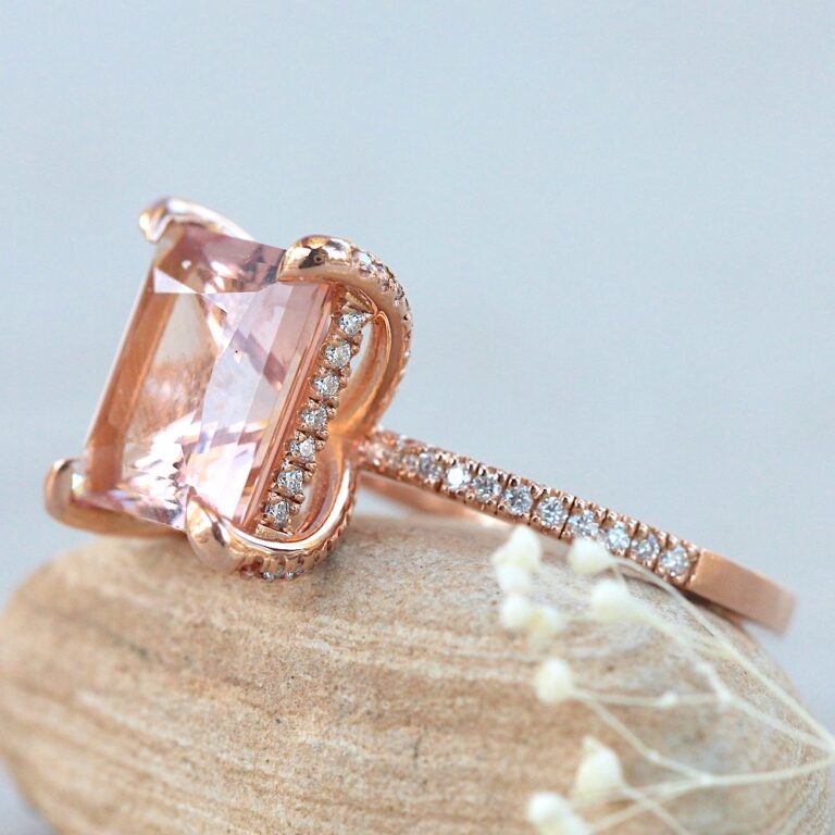 Princess Cut Morganite Engagement Ring with Diamond Prongs and Shank ⋆ ...