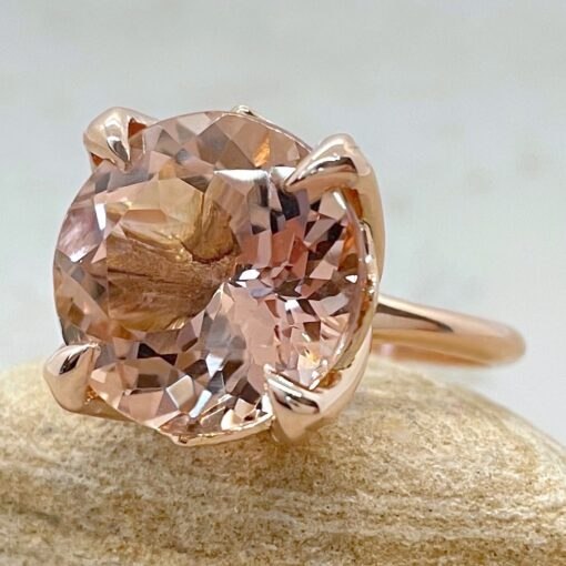 Large Round Morganite Engagement Ring with Lily Flower Petal Prongs ⋆ ...