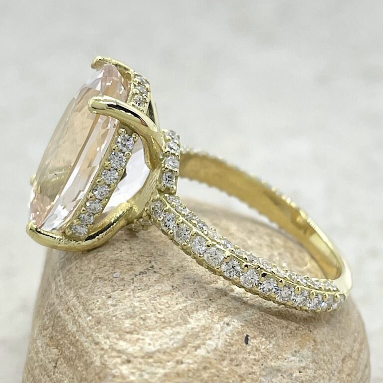 Triple Shank Engagement Ring Two Hidden Halos Oval Rare Pink Morganite ...