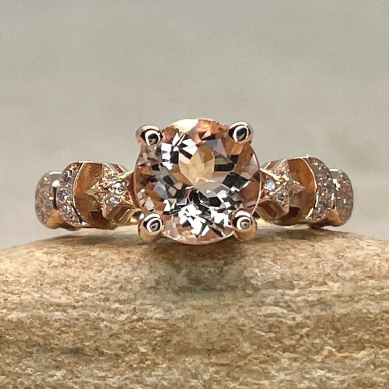 Space Themed Morganite Engagement Ring Round with Sun Moon and Stars ⋆ ...