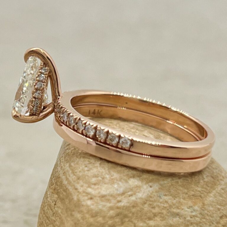 Teardrop Diamond Bridal Set with Hidden halo, Plain Wedding Ring ⋆ ...