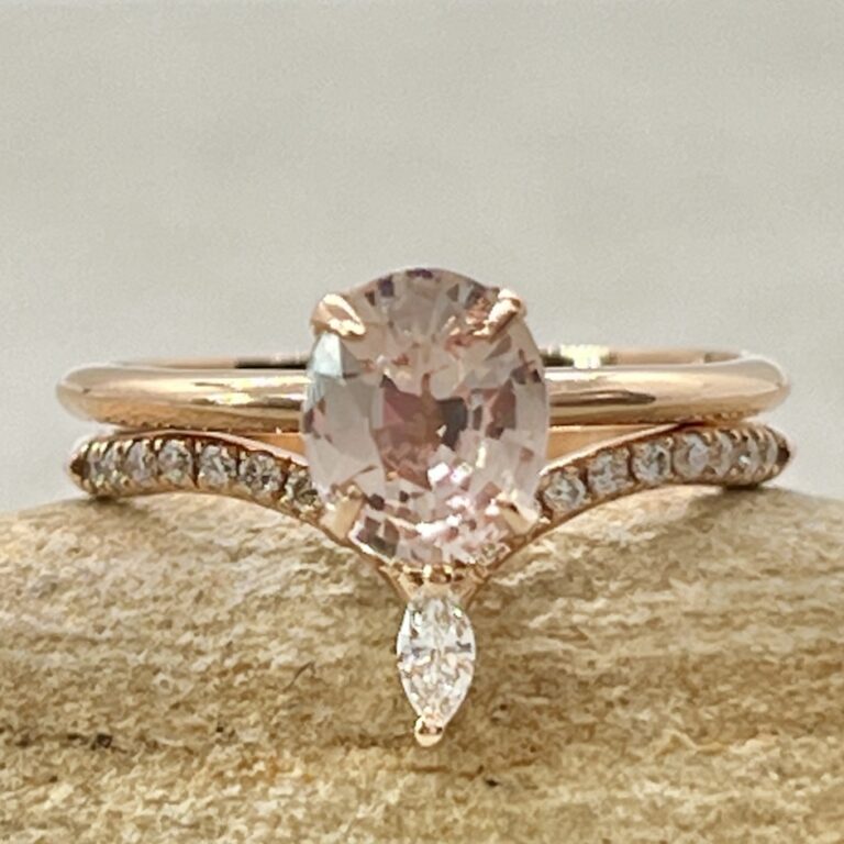 Oval Peach Sapphire Ring Untreated GIA, Marquise Diamond Crown Band ⋆ ...