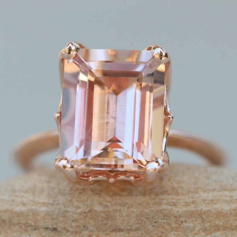 Emerald Cut Morganite Ring, Over 5 Carats Solitaire Flower Engagement ⋆ ...