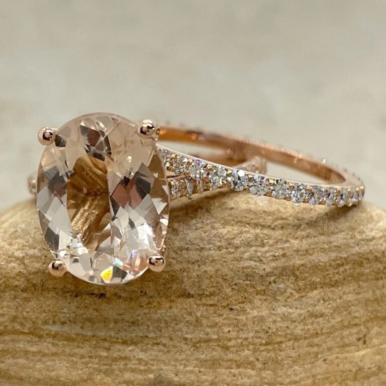 Oval Light Peach Morganite Bridal Set with Full Eternity Diamond Shank ...