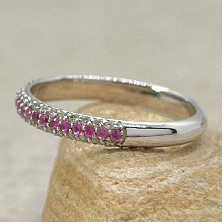Pink Tourmaline Stacking Ring, Triple Shank Diamond October Birthstone ...