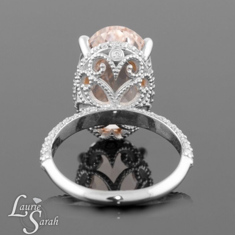 Oval Morganite Ring, Hidden Halo, Filigree Heart Basket, Triple Shank ⋆ ...