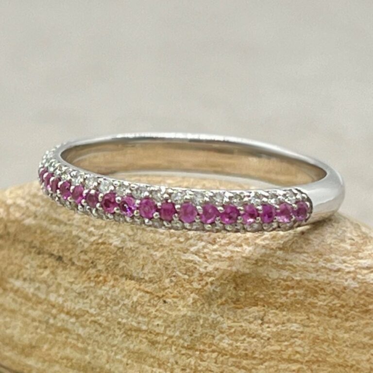 Pink Tourmaline Stacking Ring, Triple Shank Diamond October Birthstone ...